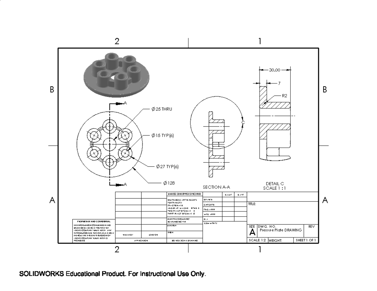 Pressure Plate drawing projections - C LIATED 1 : 1 ELACS 7 00. 2R C A ...