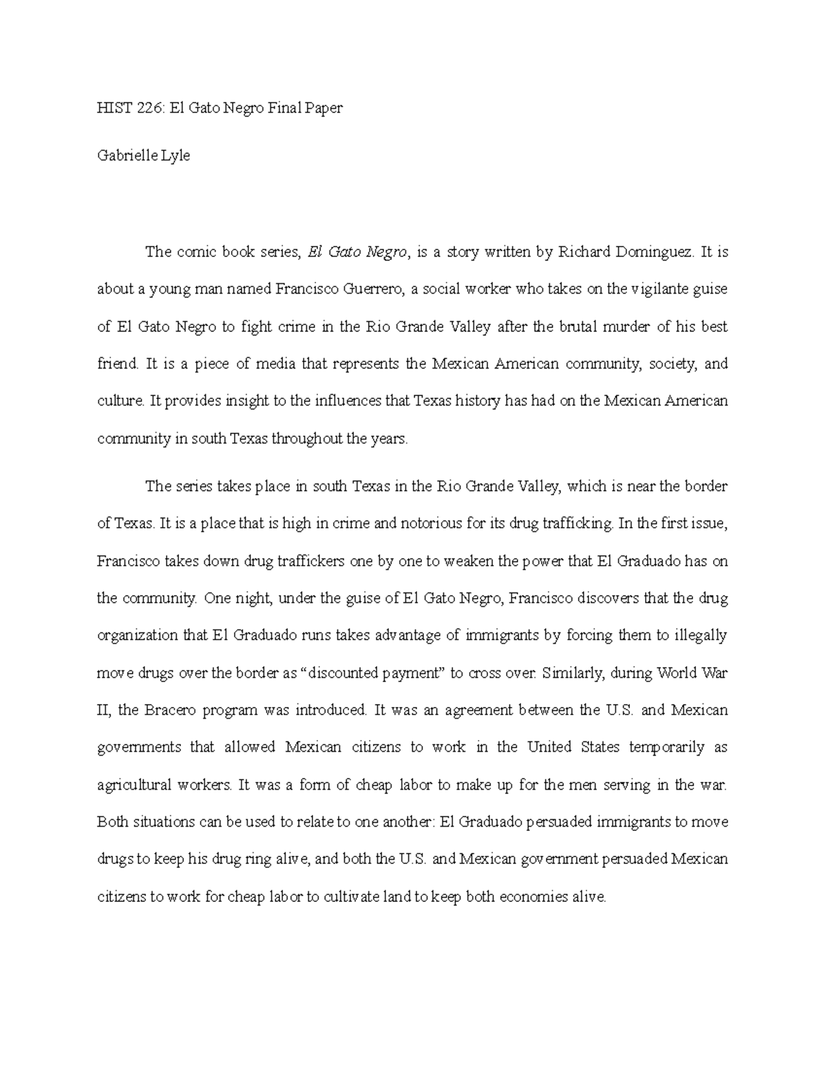 El Gato Negro paper - HIST 226: El Gato Negro Final Paper Gabrielle ...