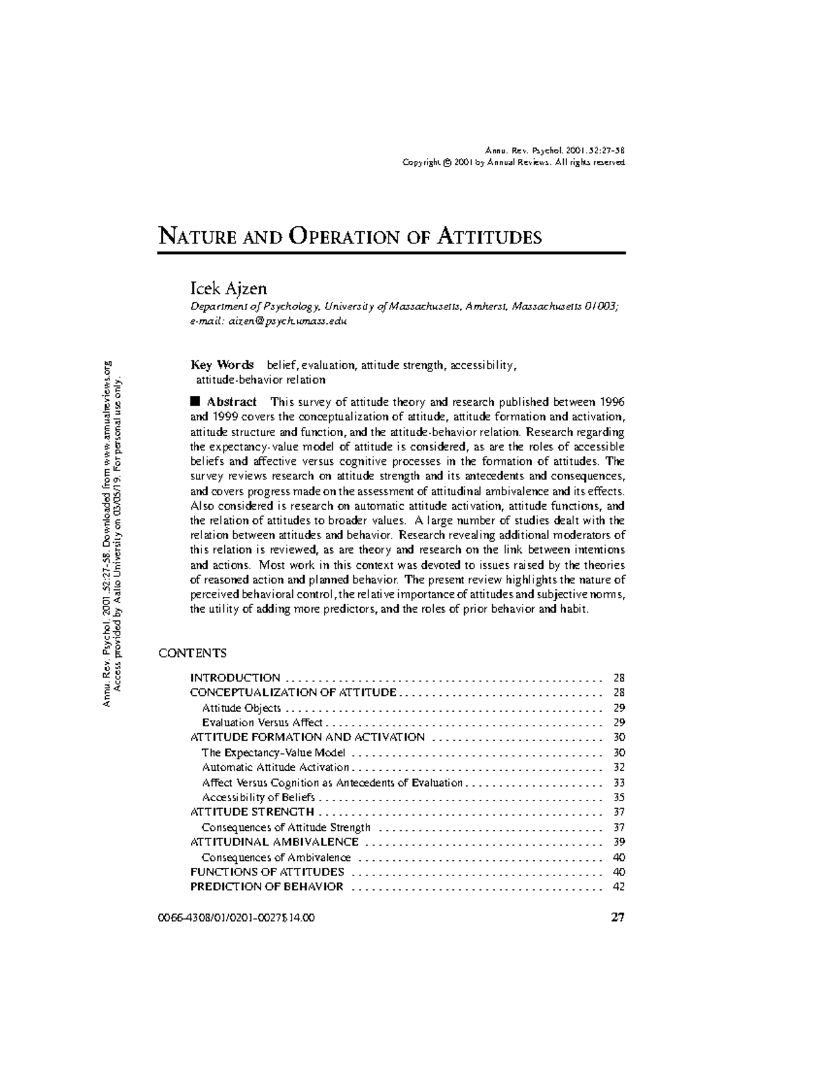 Ajzen 2001 - I just upload this to get free download haiza - Annu. Rev ...