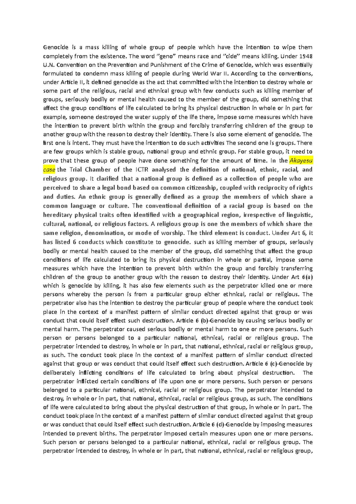 A. Genocide - Lecture notes 1 - Genocide is a mass killing of whole ...