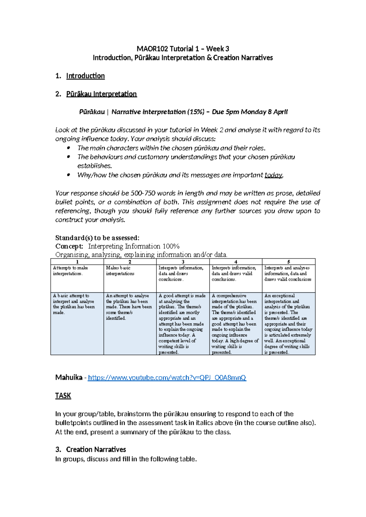 Purakau Tutorial - MAOR102 Tutorial 1 – Week 3 Introduction, Pūrākau ...