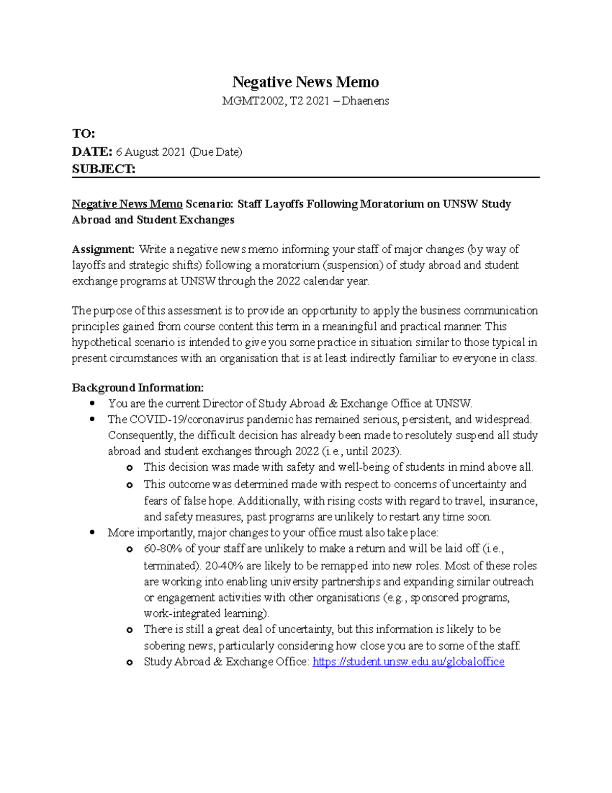 Negative News Memo Assessment - 2021 - Negative News Memo MGMT2002, T2 ...
