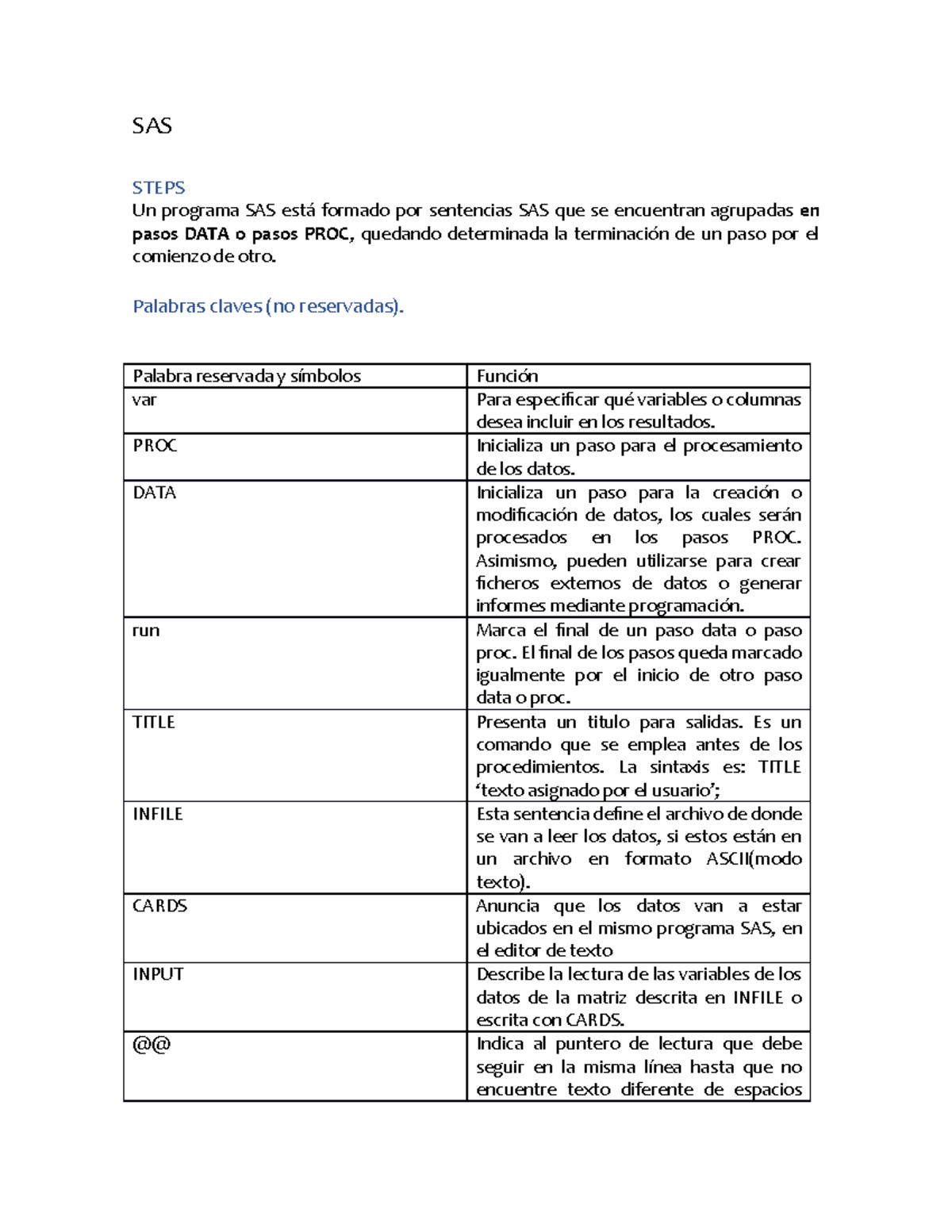 SAS - Documentación para principiantes del lenguaje SAS. - SAS STEPS Un ...