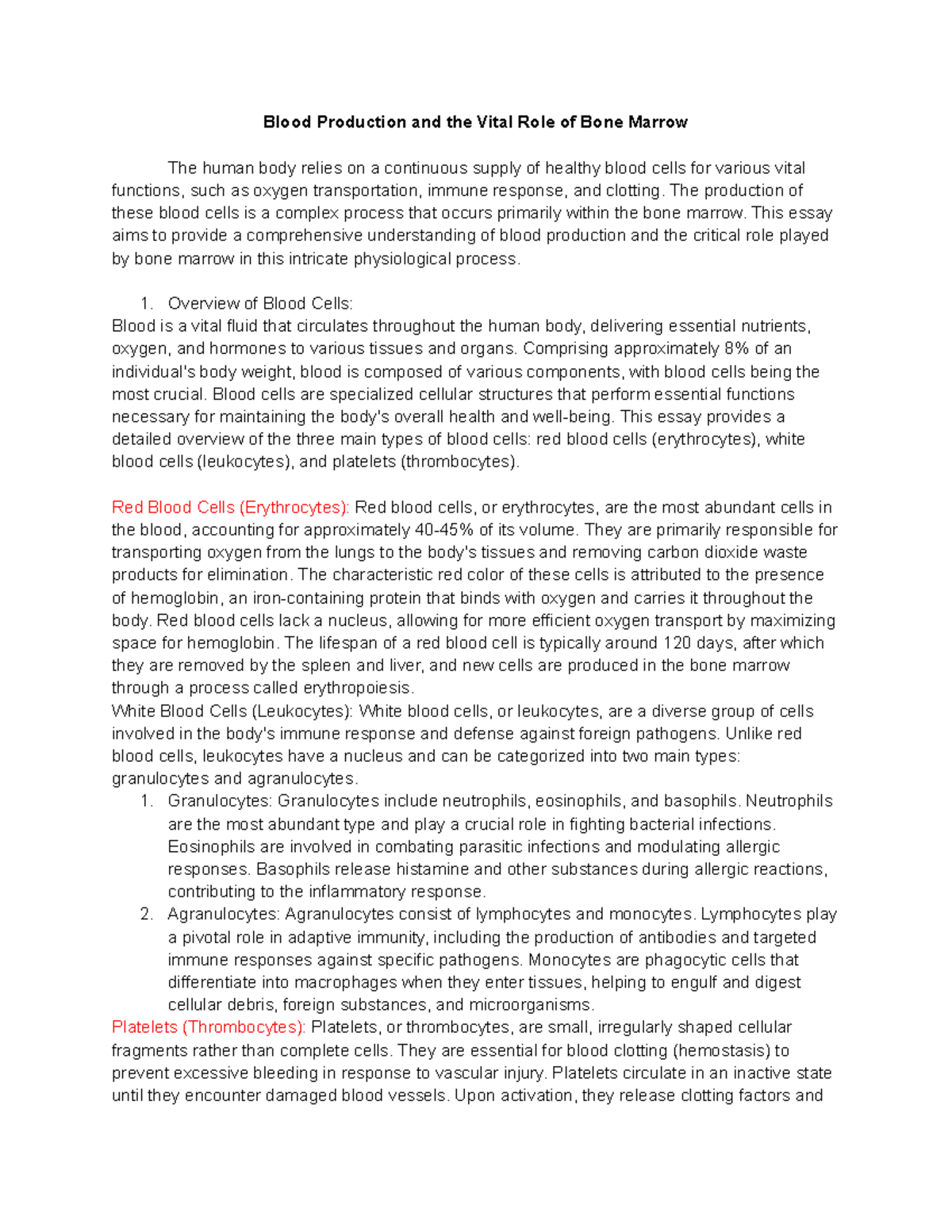 Blood Production - The production of these blood cells is a complex ...