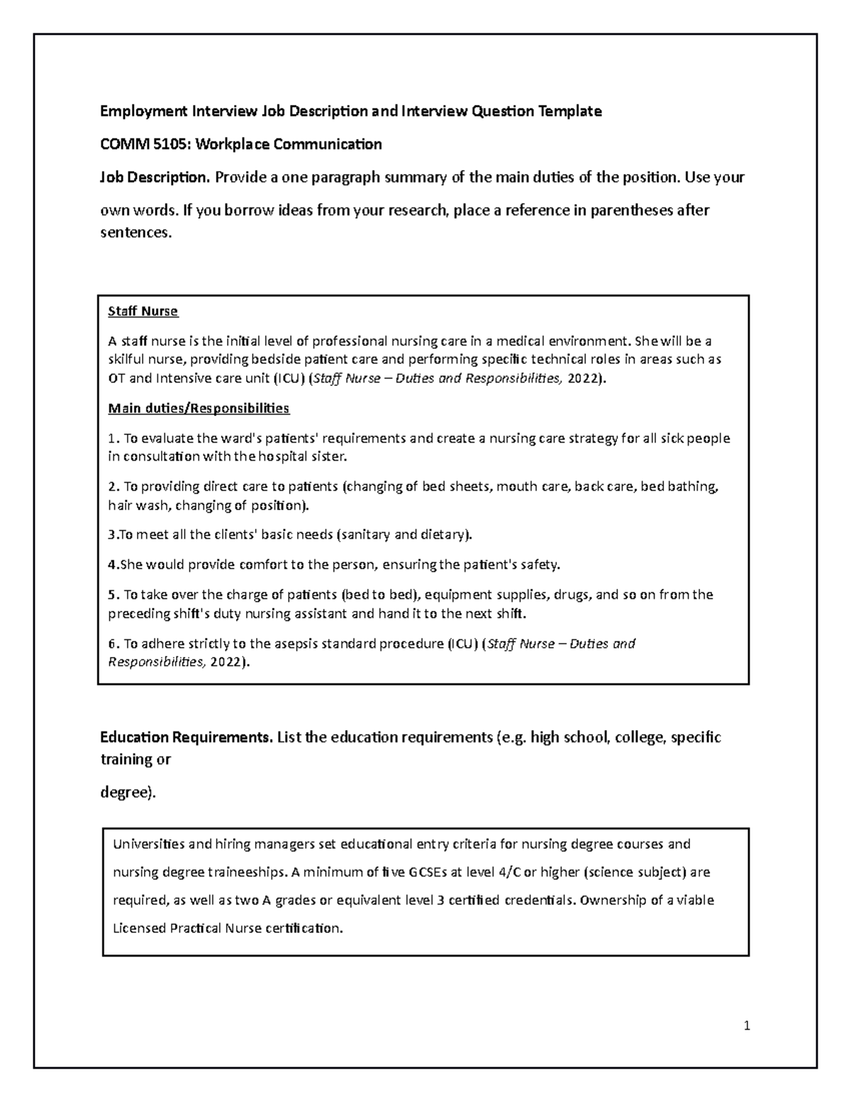 Staff nurse - Employment Interview Job Description and Interview ...