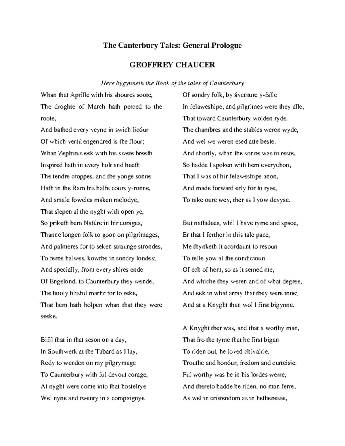 The Canterbury Tales General Prologue - The Canterbury Tales: General ...