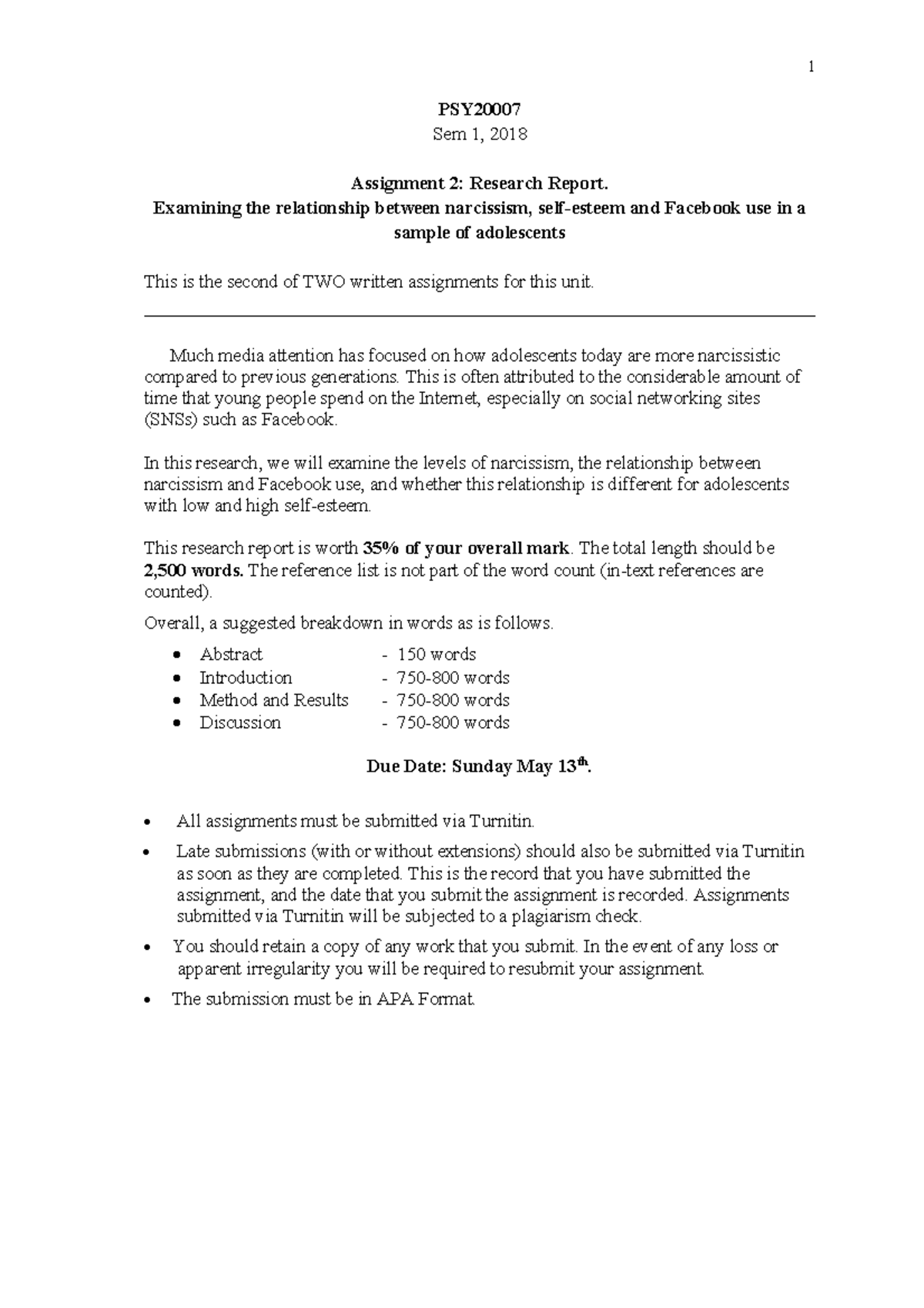 PSY2000 7 Assignment 2 Sem1 2018 - PSY Sem 1, 2018 Assignment 2 ...