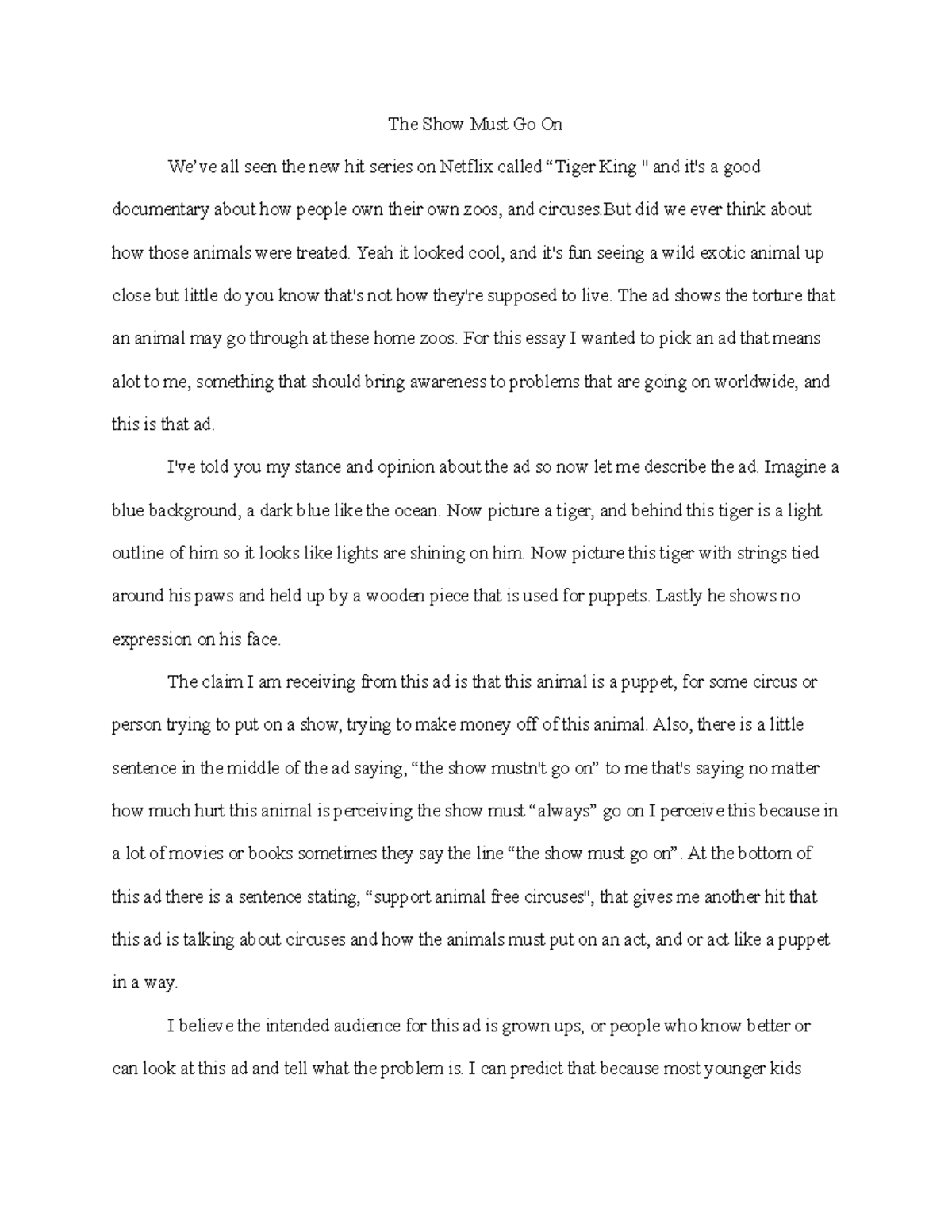 Essay - The Show Must Go On We’ve all seen the new hit series on ...