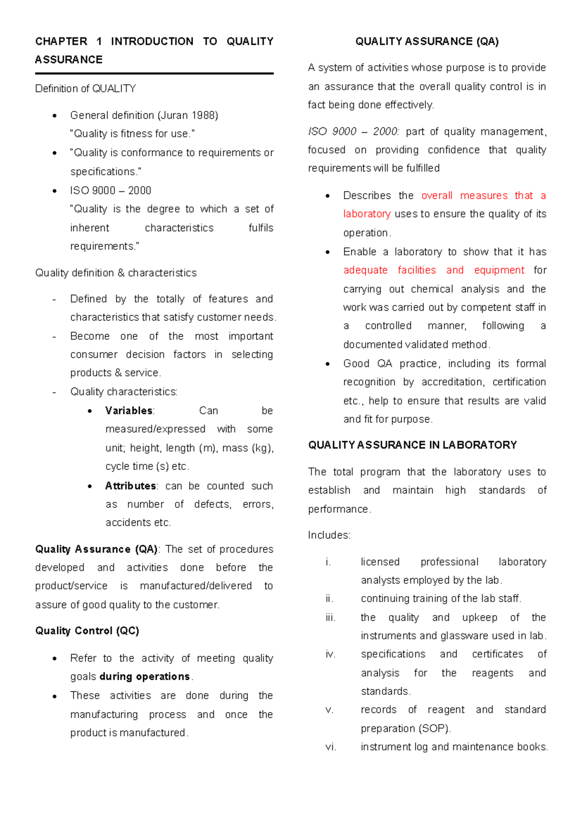 Chapter 1 Introduction TO Quality Assurance - CHAPTER 1 INTRODUCTION TO ...