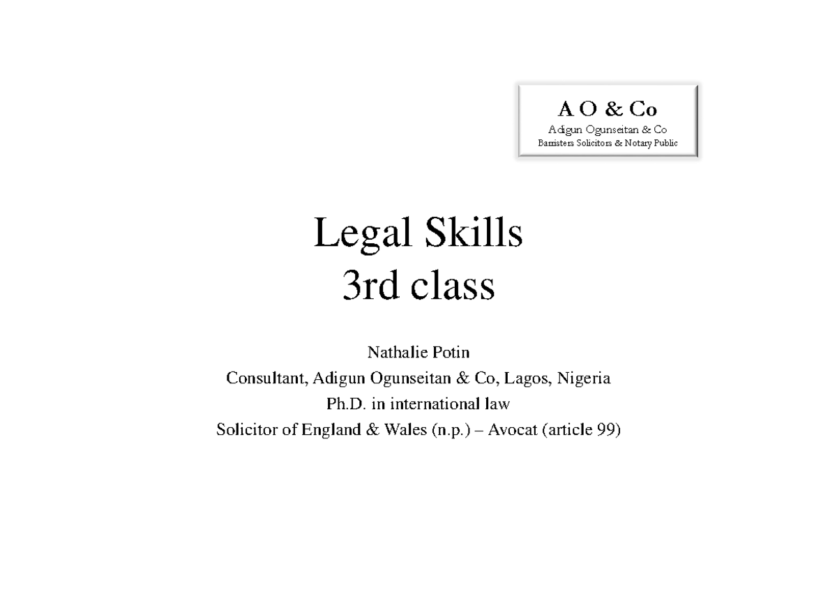 Legal Skills - 3rd class - Legal Skills 3rd class Nathalie Potin ...