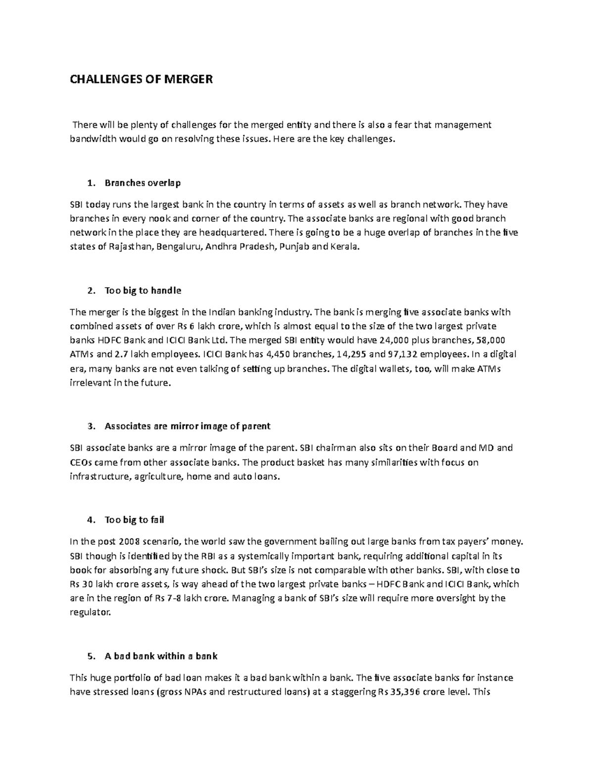 Challenges of merger - CHALLENGES OF MERGER There will be plenty of ...