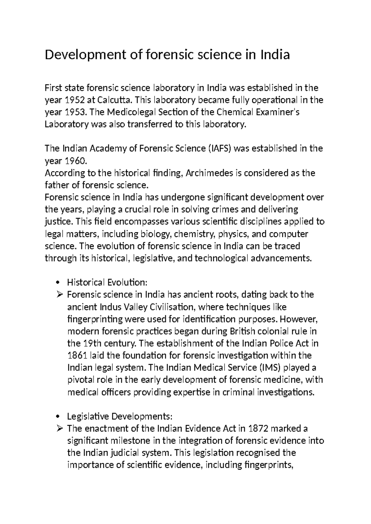 Development OF Forensic Science IN India - Development of forensic ...