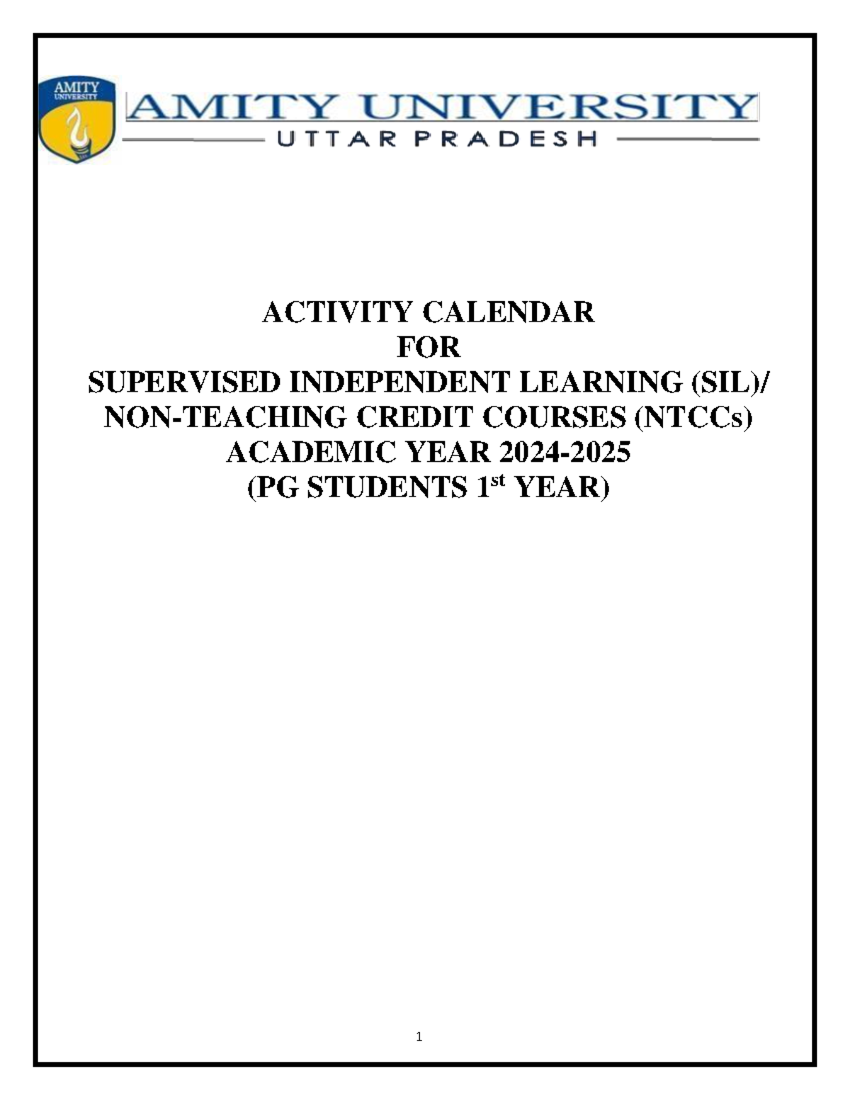 NTCC guidelines - 1 ACTIVITY CALENDAR FOR SUPERVISED INDEPENDENT ...