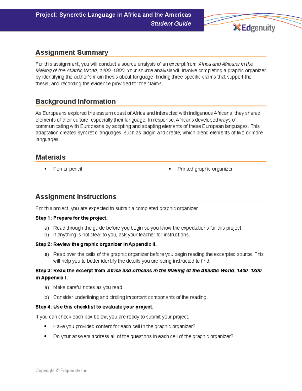 Project - Syncretic Language in Africa and the Americas - Student Guide ...