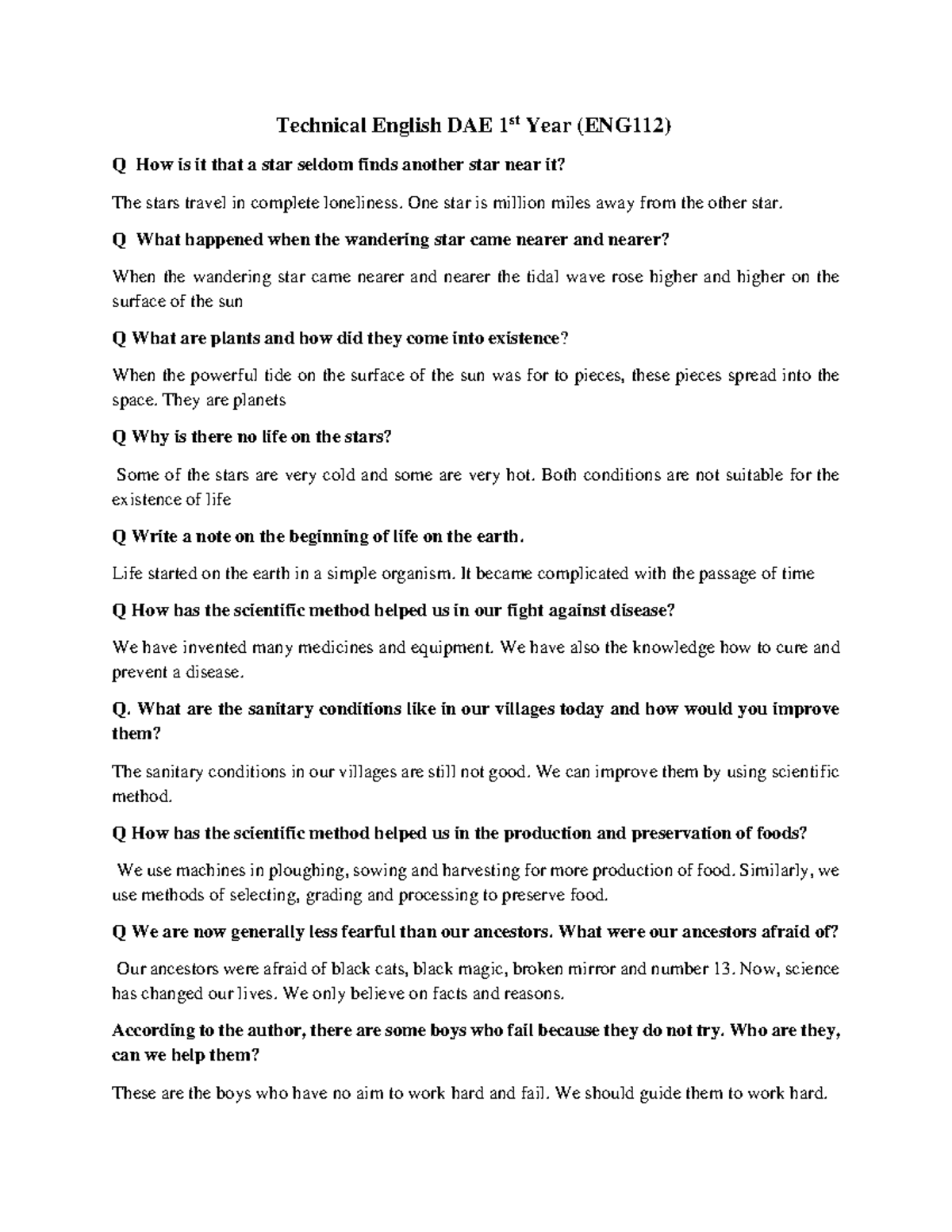 Technical English - anyone - Technical English DAE 1st Year (ENG112) Q ... Technical English - anyone - Technical English DAE 1st Year (ENG112) Q ...