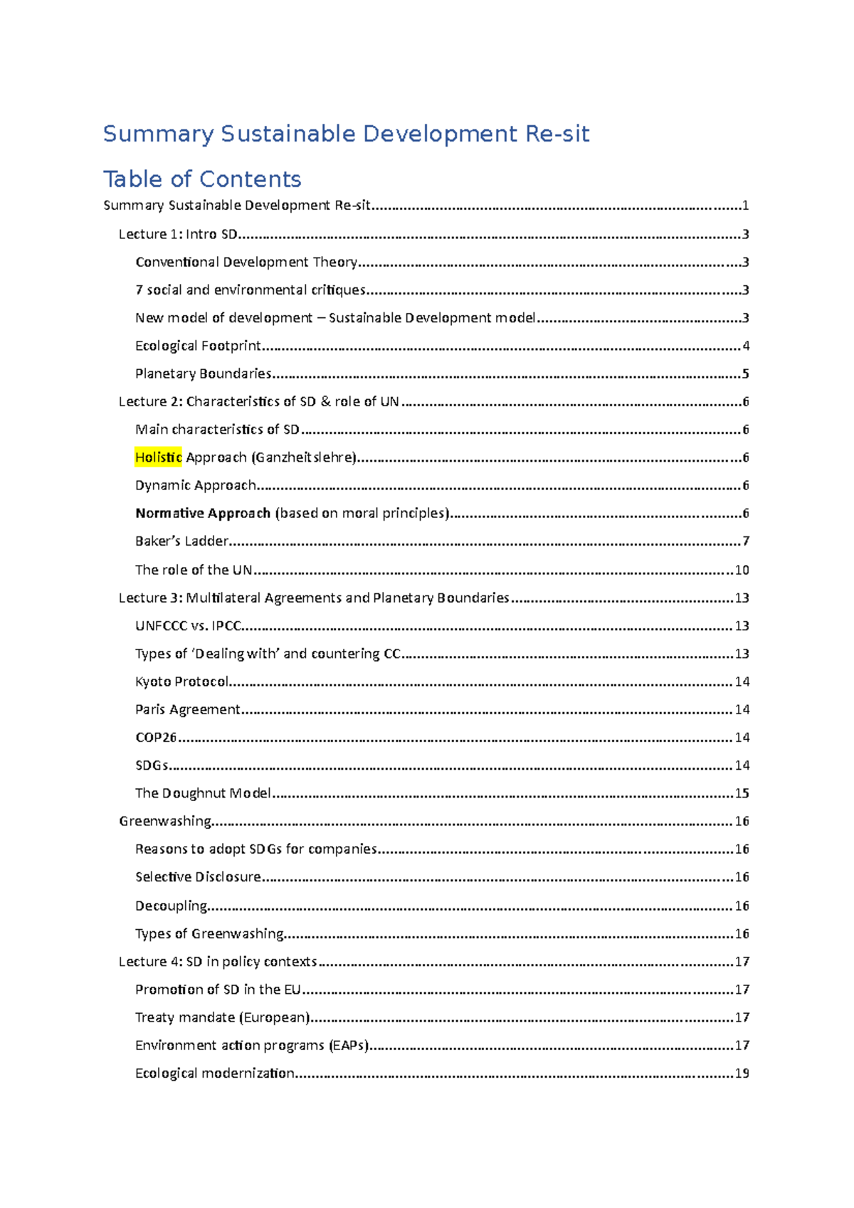 Summary of Sustainable Development concepts and content - Summary ...