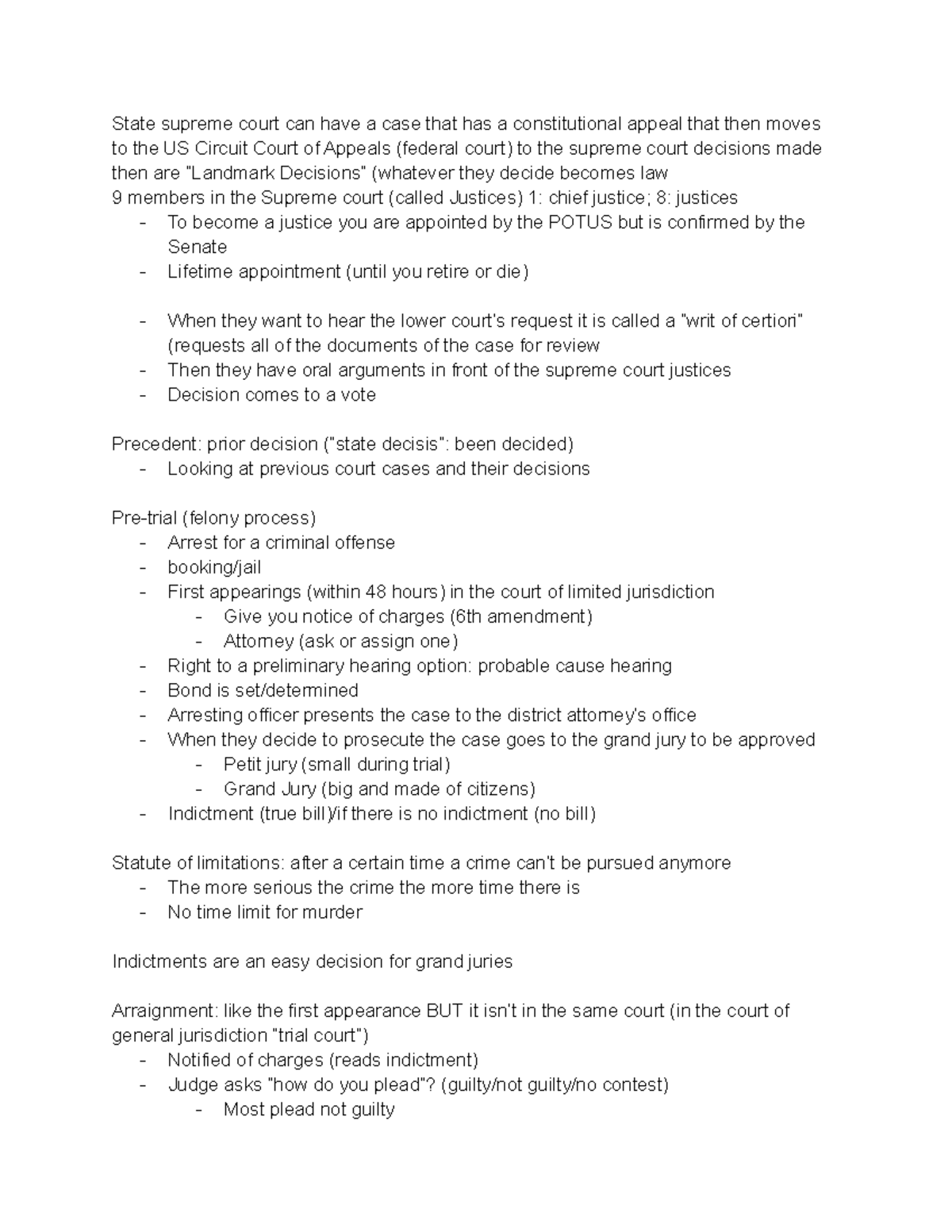 Intro to Criminal Justice Notes 6 - State supreme court can have a case ...