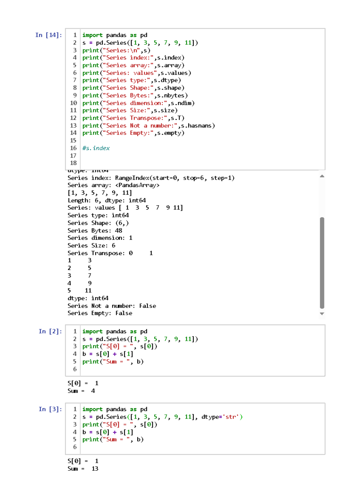 Pandas Library - In [14]: In [2]: In [3]: dtype: int Series index ...