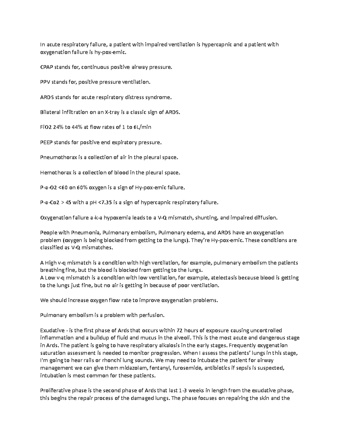 ARDS - notes about ARDS - In acute respiratory failure, a patient with ...