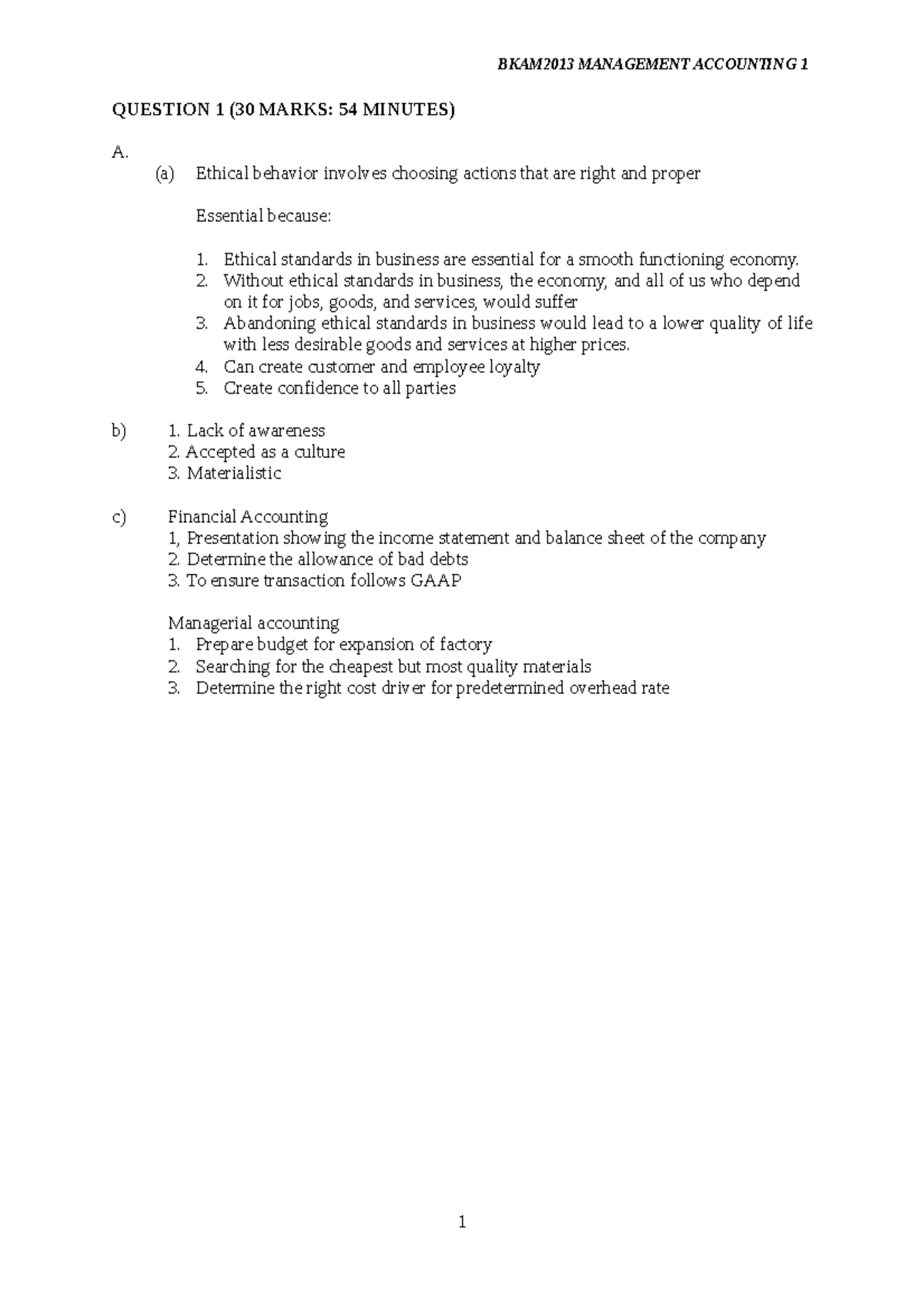 A212 BKAM2013 FE Answer Set A modified - QUESTION 1 (30 MARKS: 54 ...