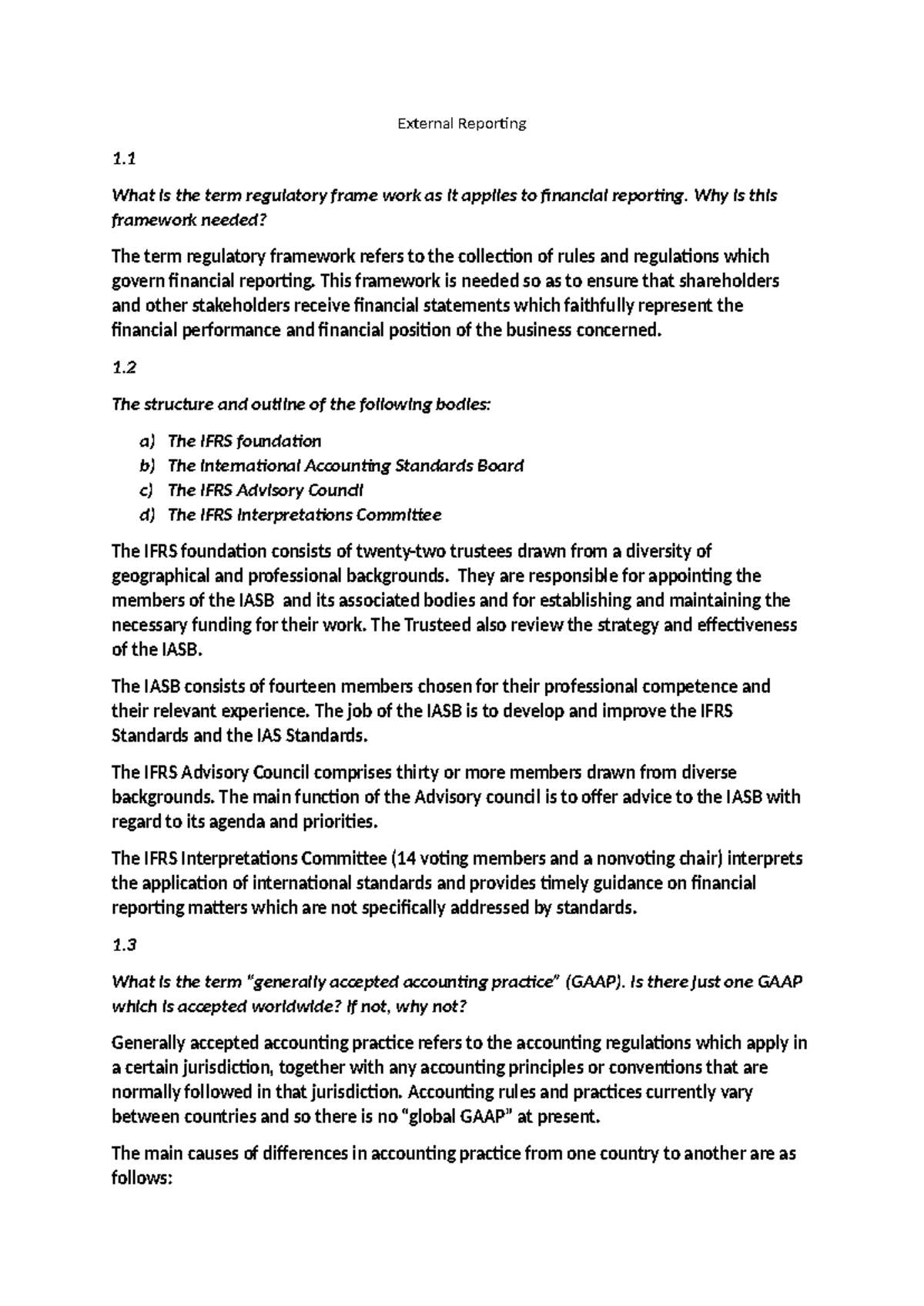 External Reporting - What is the term regulatory frame work as it ...