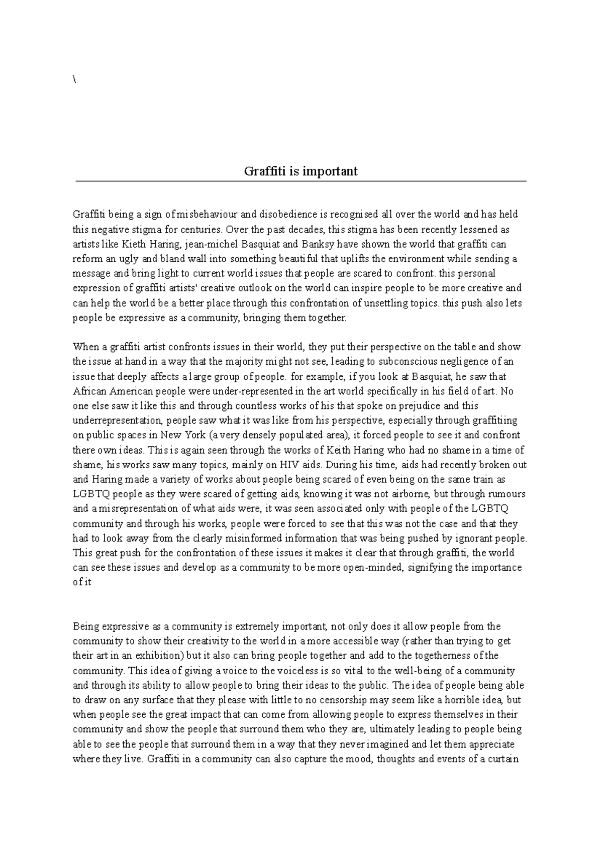Graffiti is important - english essay - \ Graffiti is important ...