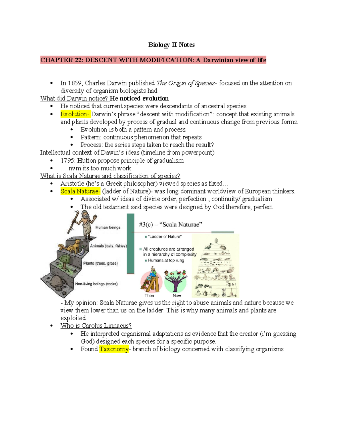 AP Biology Notes- Study PLAN - Biology II Notes CHAPTER 22: DESCENT ...