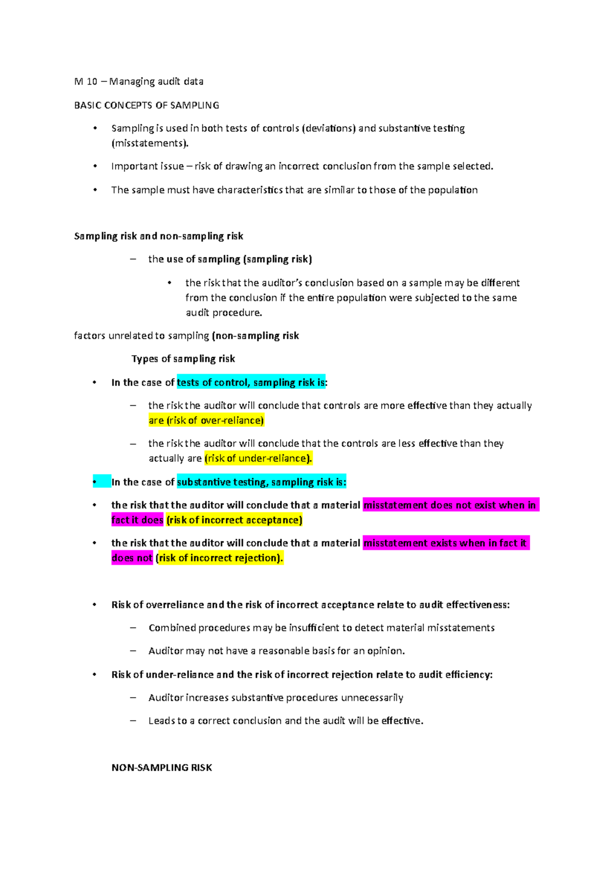 M -10 Auditing and Assurance Exam notes - Personal summaries - M 10 ...