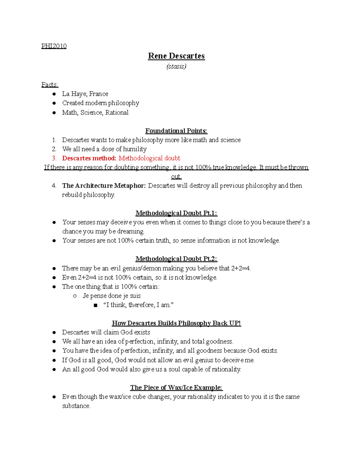 Rene Descartes - PHI Rene Descartes (stasis) Facts: La Haye, France ...