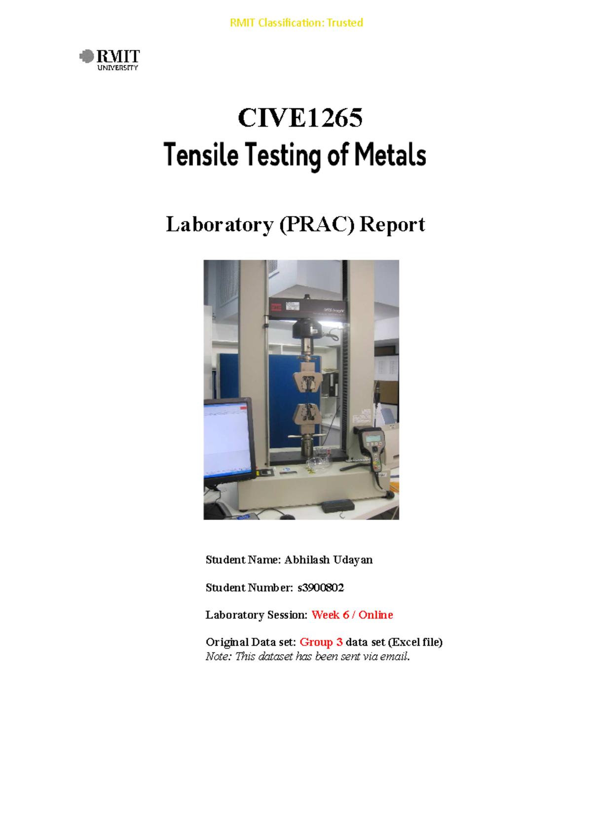 Tensile Testing of Materials Lab Report Abhilash Udayan - CIVE ...