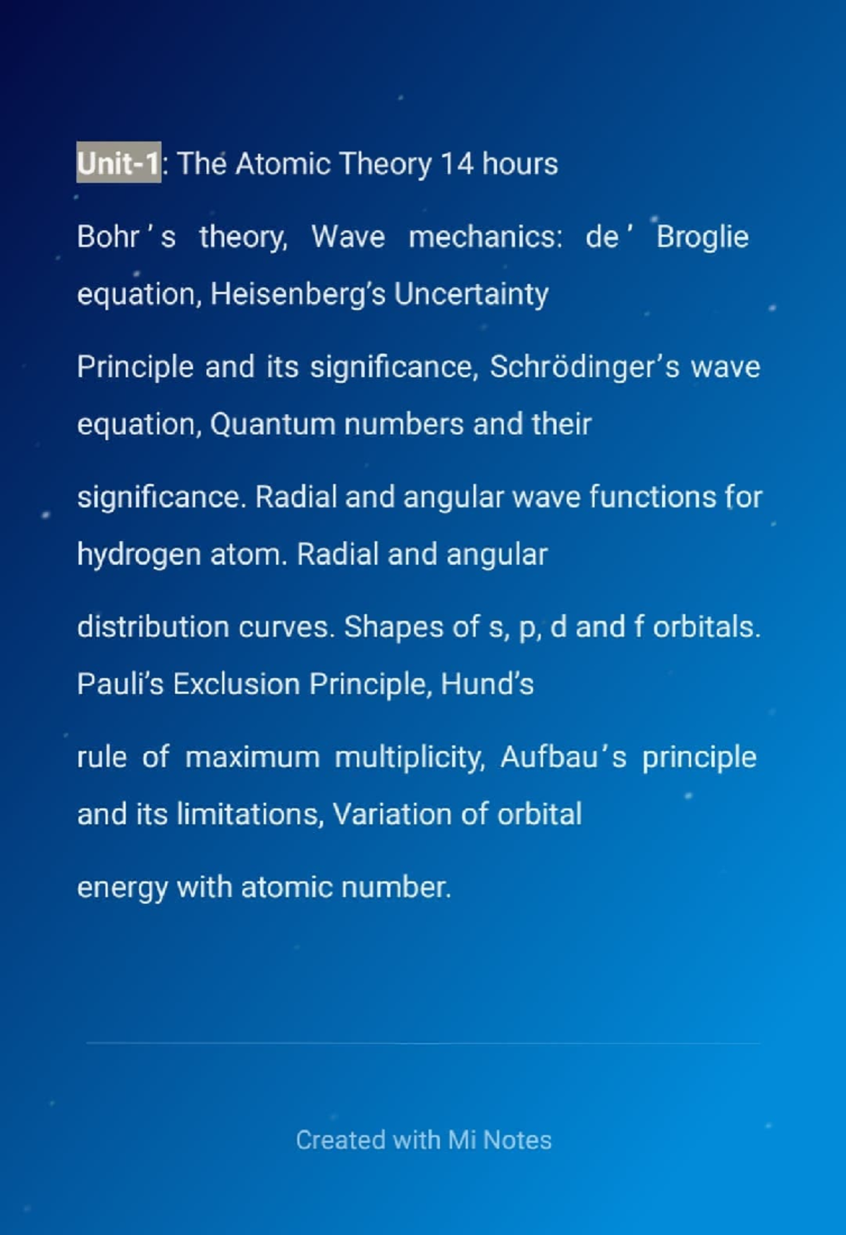 Chemistry - The Atomic Theory 14 hours theory, Wave mechanics: Broglie ...