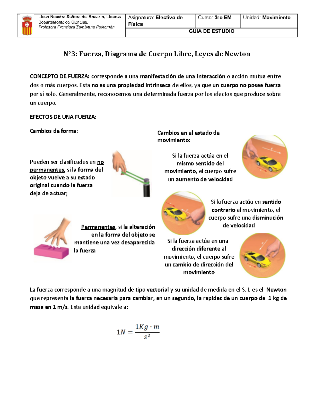 Guia Fuerza - Leyes de Newton 2 - Liceo Nuestra Señora del Rosario ...