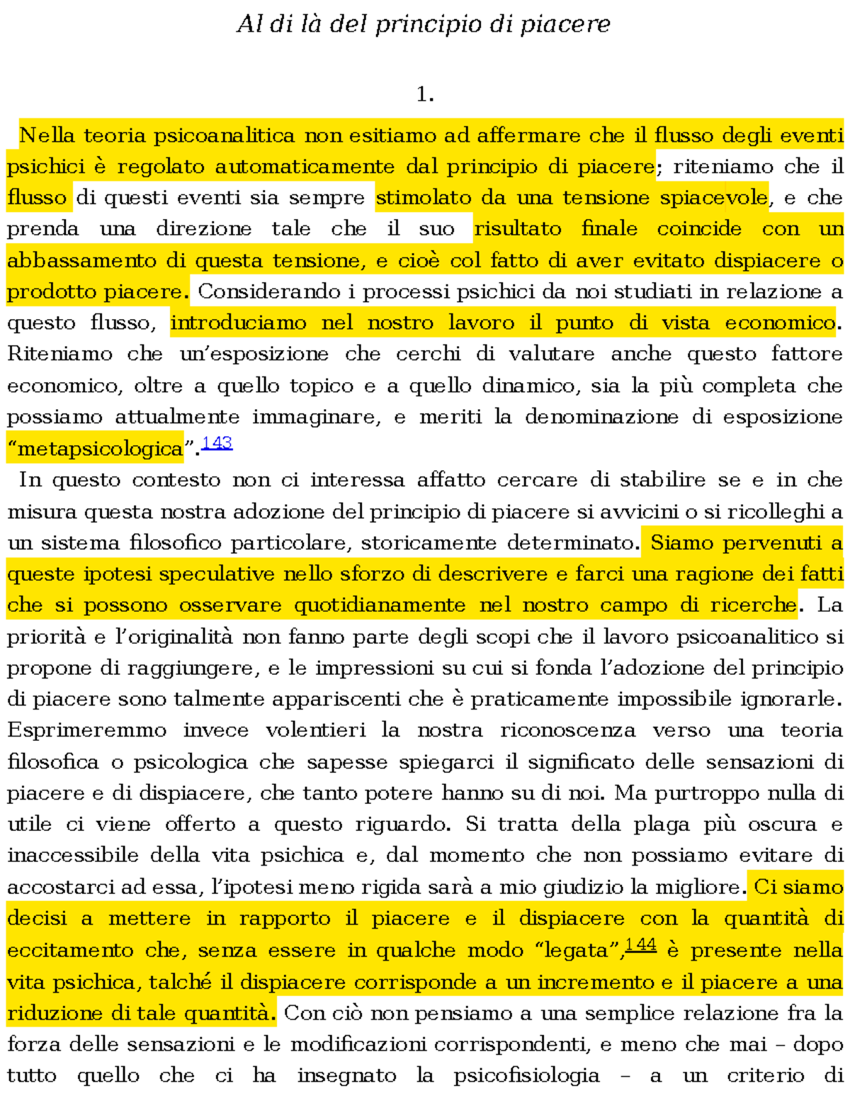 Freud S. (1920) Al di là del principio di piacere, paragrafi I, II, III ...