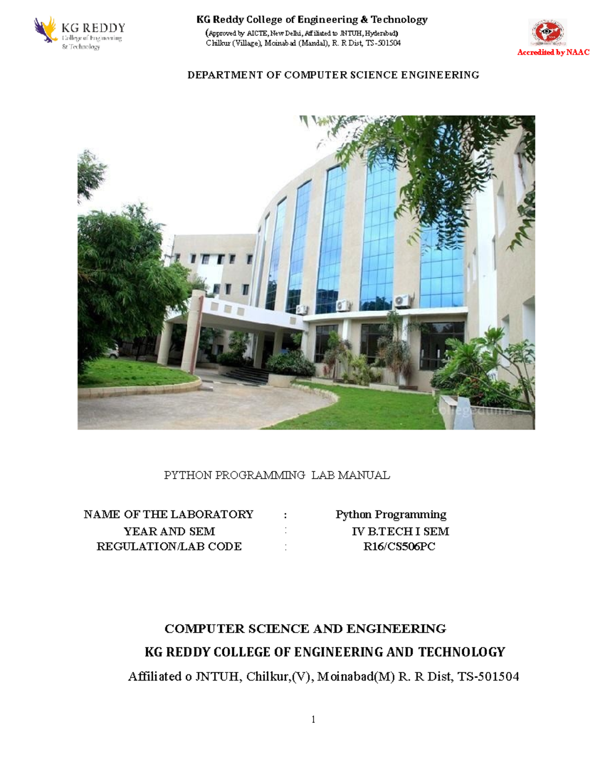 Python-LAB- Manual - lap - KG Reddy College of Engineering & Technology ...