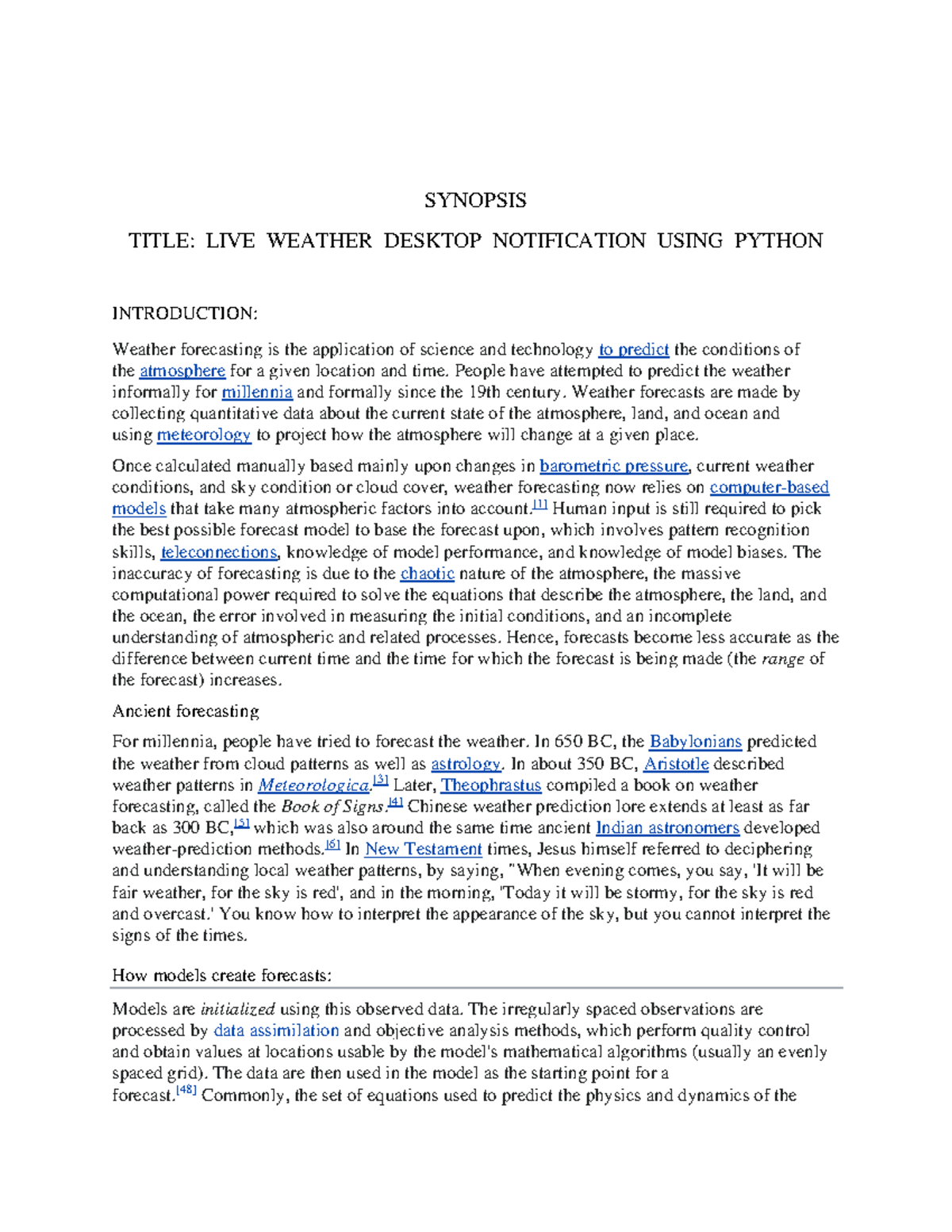 Synopsis -live desktop notification - SYNOPSIS TITLE: LIVE WEATHER DESKTOP NOTIFICATION USING ...