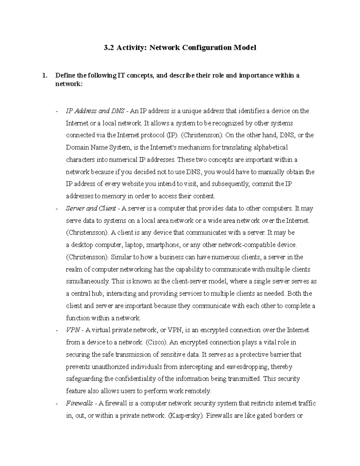3.2 Activity: Network Configuration Model - 3 Activity: Network Configuration Model Define the ...