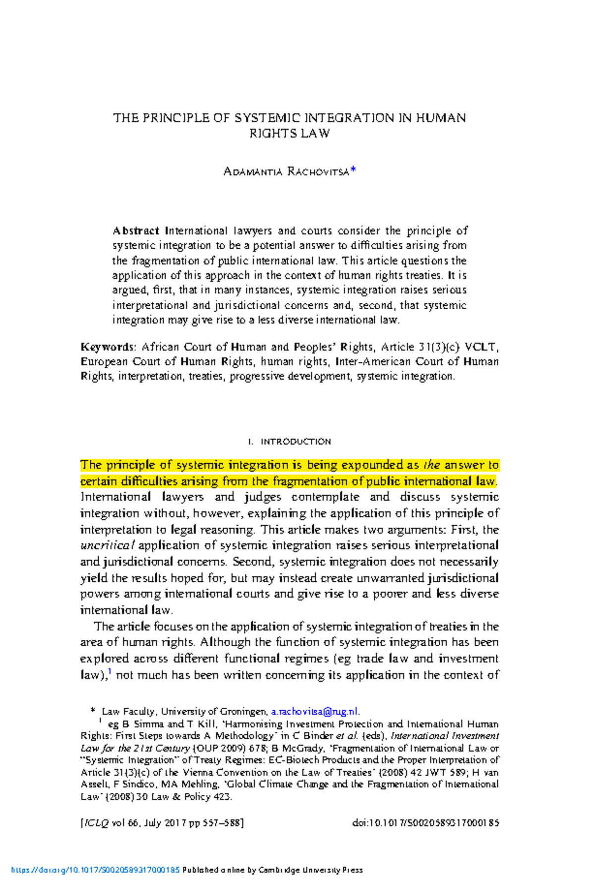 The principle of systemic integration in human rights law - THE ...