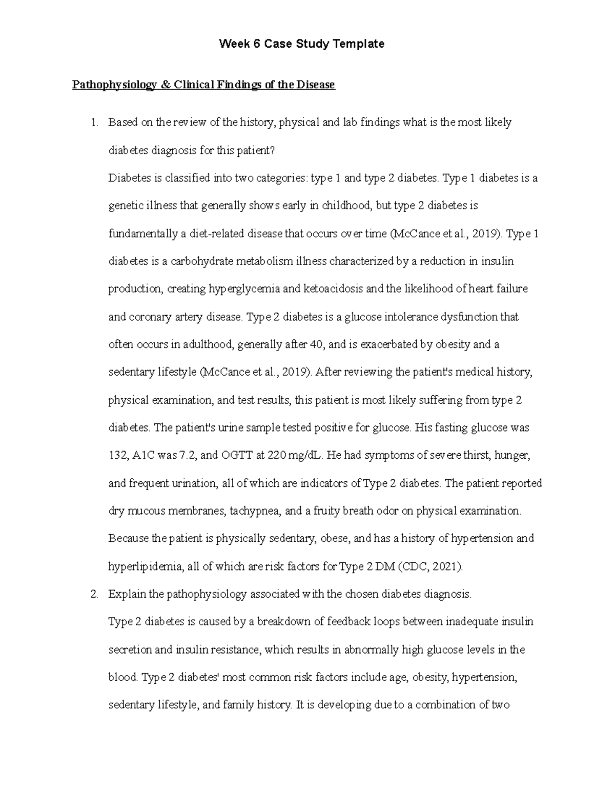 FNP NR507 Week6 Case Study Template - Pathophysiology & Clinical ...