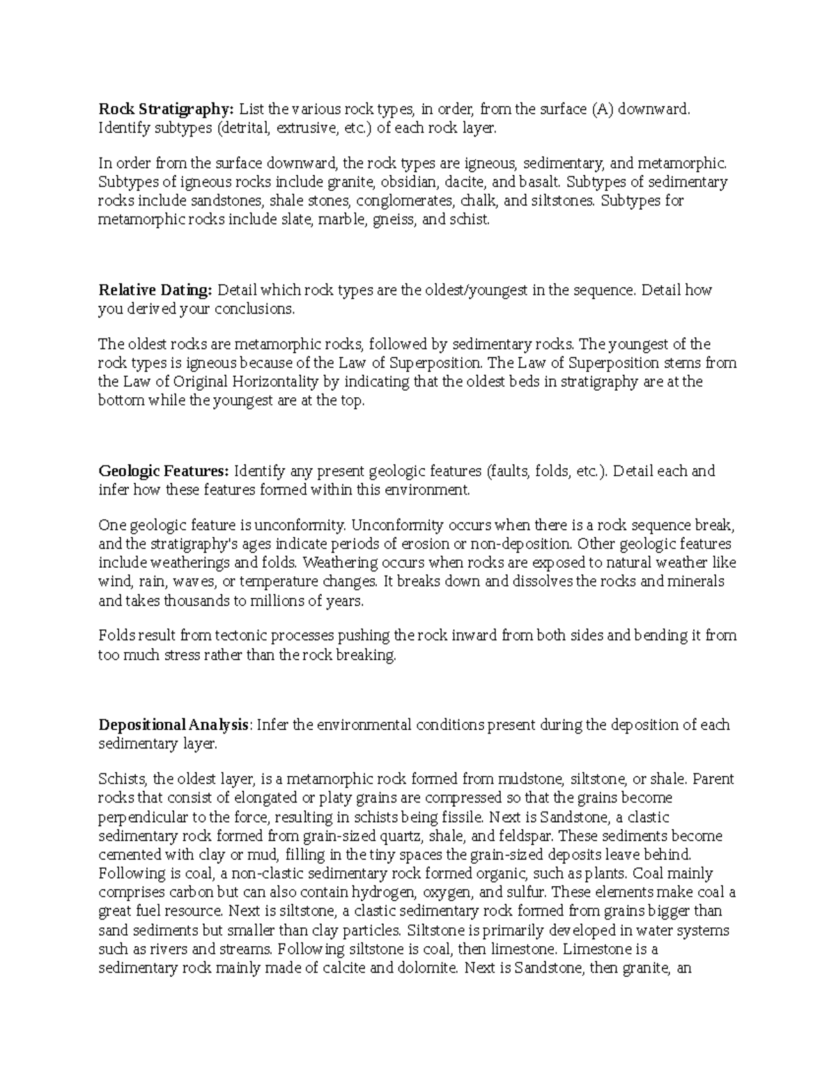 2-2 Final Project Milestone One Geologic Analysis - Rock Stratigraphy: List the various rock ...