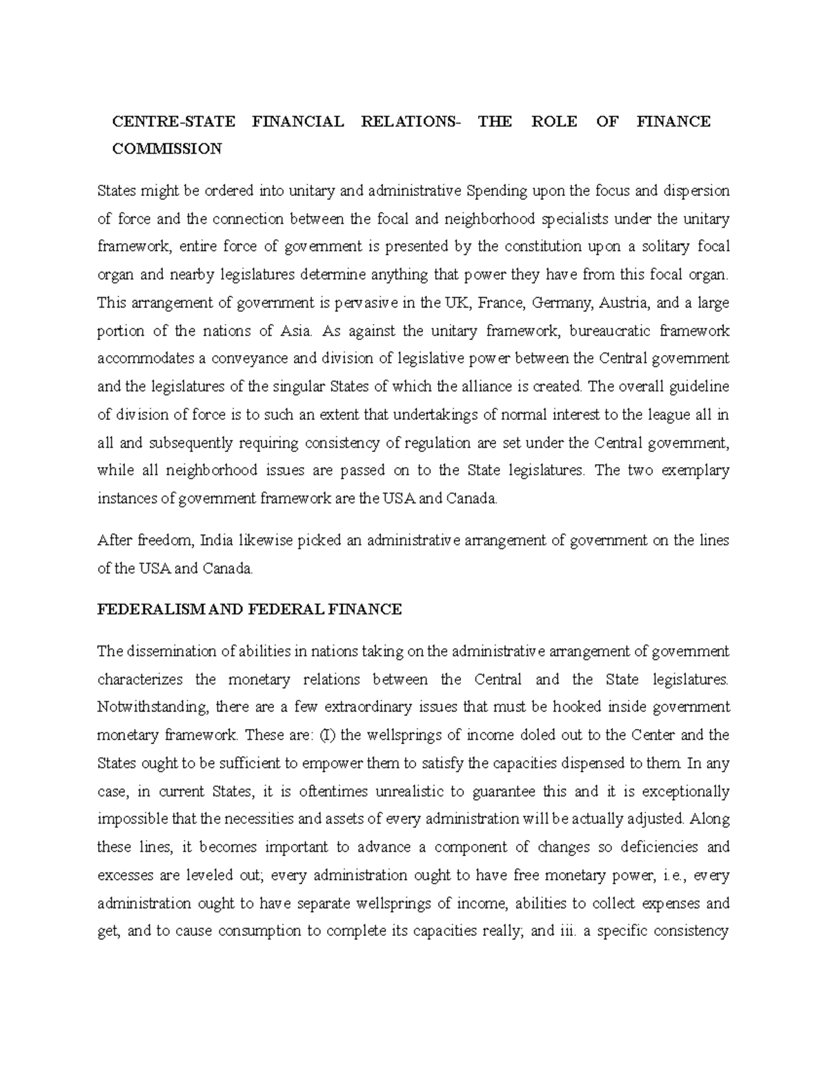 Centre- State Financial Relations- The role of Finance Commission ...