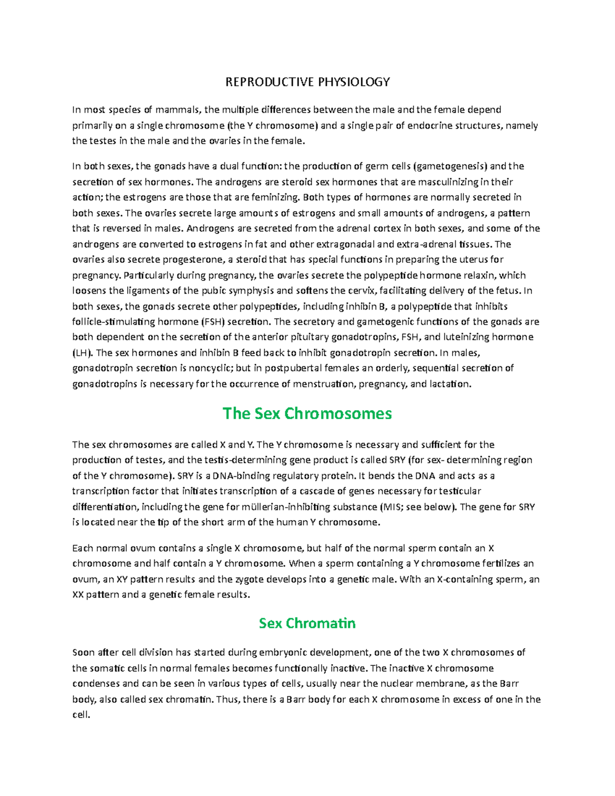 Reproductive Physiology - summary of the male and female reproductive ...