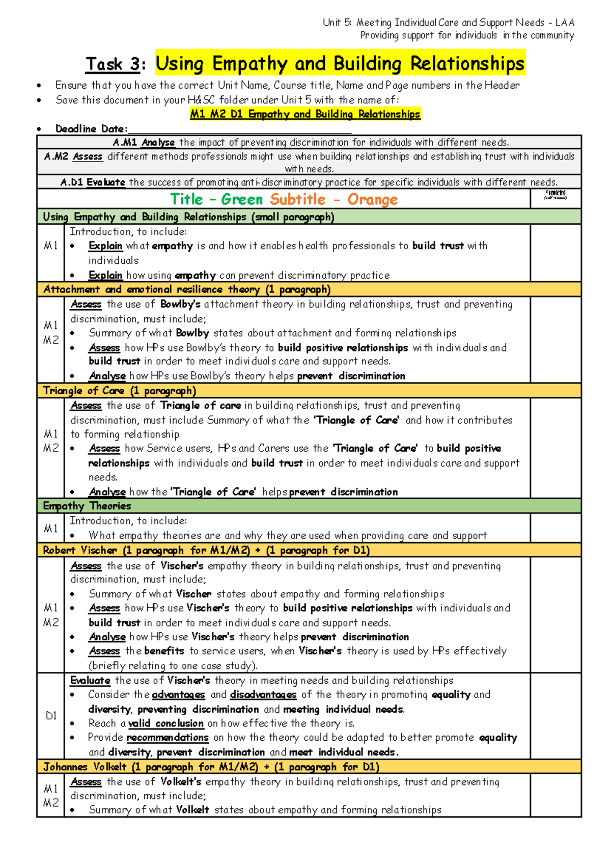 BTEC L3 U5 Task 3 criteria guidance 2023 - Unit 5: Meeting Individual ...