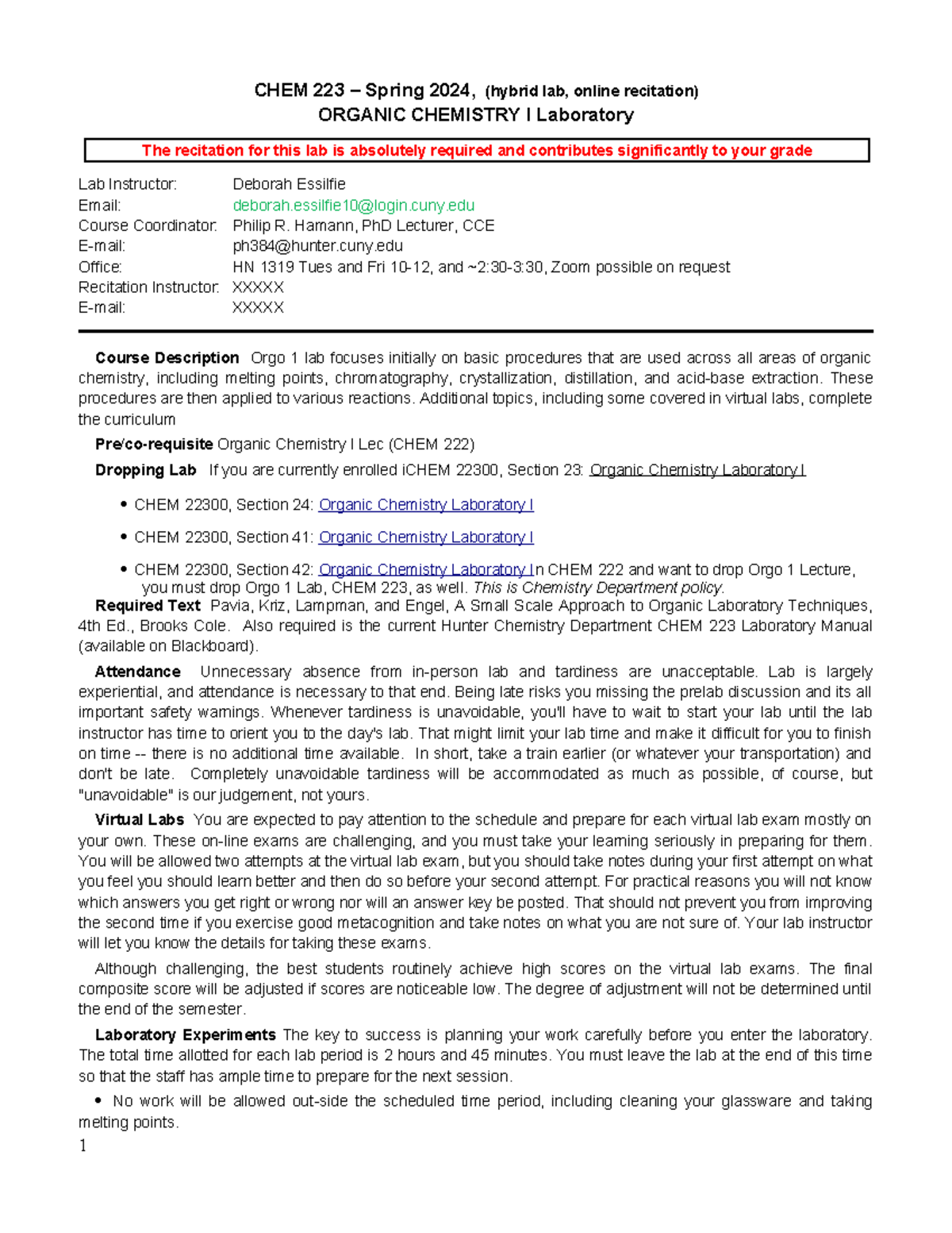 Chem 223 Hybrid Syllabus Generic F24 (11) - CHEM 223 – Spring 2024 ...