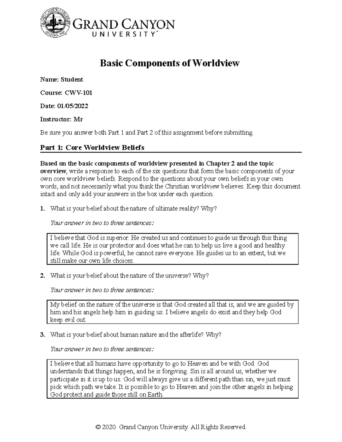 CWV-101 Topics 1 2 3 4 Assignements - Basic Components of Worldview ...