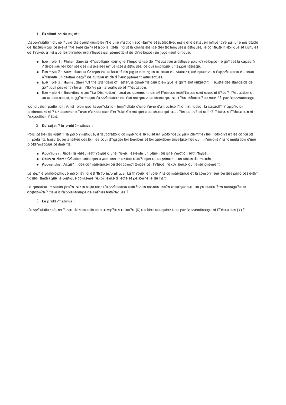 Apprécier une oeuvre d'art, cela s'apprend-t-il - Explication du suj et ...