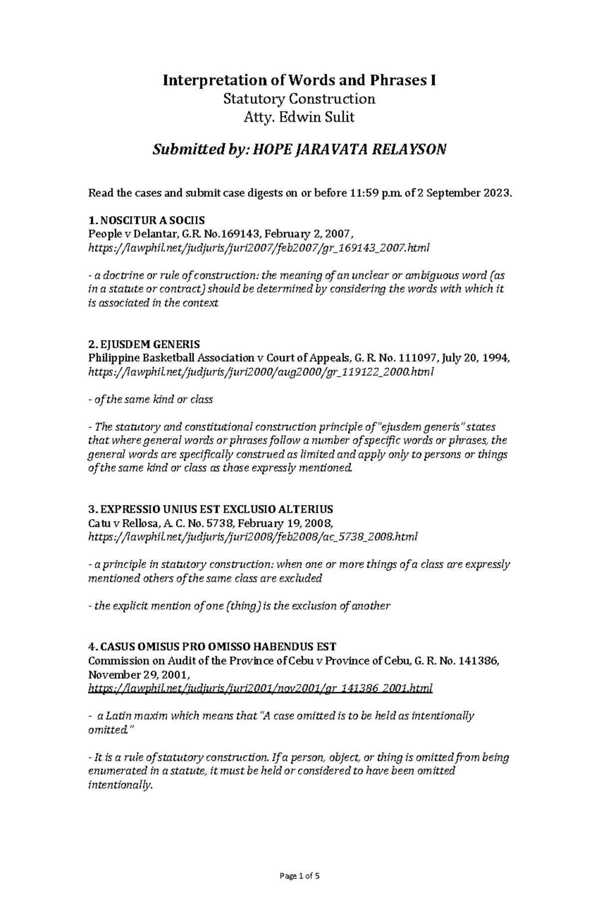 HJRelayson Stat Con Assignment 1 - Interpretation of Words and Phrases ...