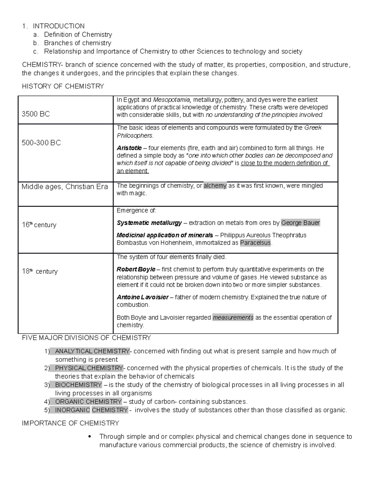 1( Introduction OF Chemistry - 1. INTRODUCTION a. Definition of ...