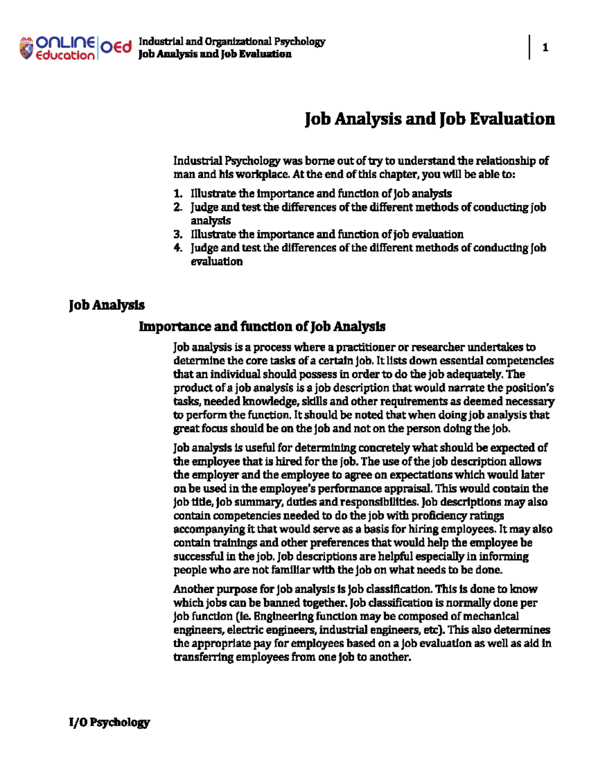 Module 2 - ONLINE OEd Industrial and Organizational Psychology 1 ...
