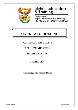 N3 Mathematics April 2016 T950 E A T April Examination National