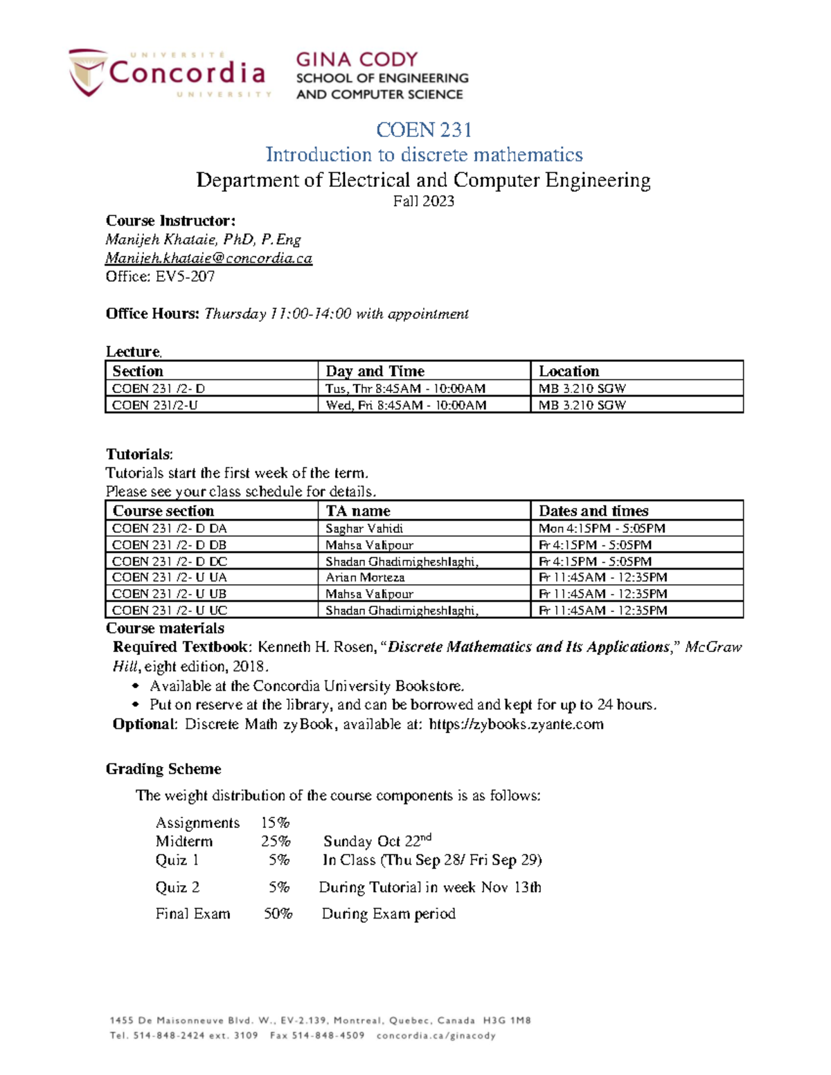 COEN 231 Outline - COEN 231 Introduction to discrete mathematics Department of Electrical and ...